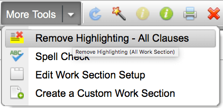 The Work Section Toolbar - Masterspec